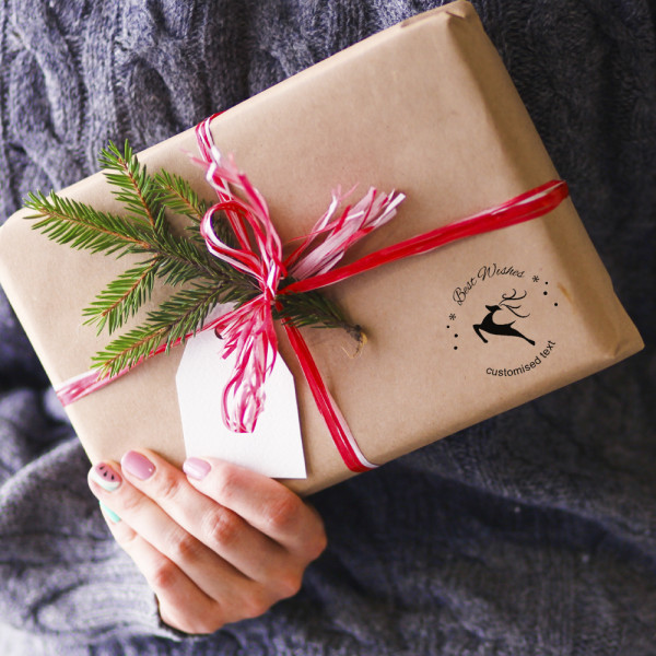 Custom Eco Gift Tag Stamp – Snowflake Stag | Stamps4u.co.uk