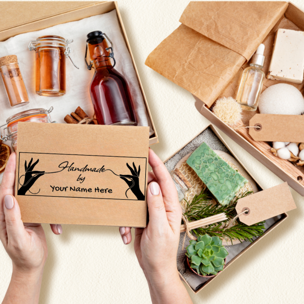 Handmade By Stamp Hands Design 68x23mm